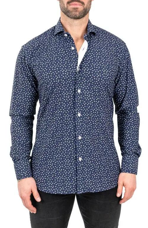 MACEOO Einstein Paisley Print Stretch Button-up Shirt