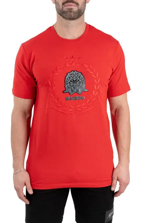 MACEOO Lion Crown Cotton Graphic T-shirt - Red