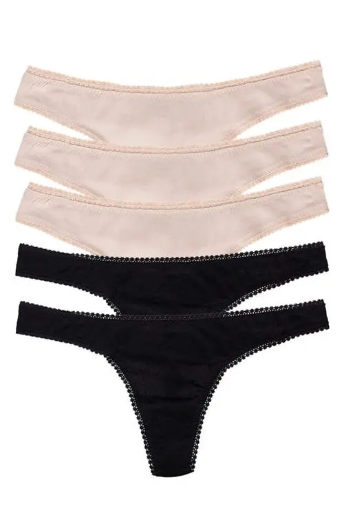 ON GOSSAMER 5-pack Mesh Hip Thongs - Blk/champ