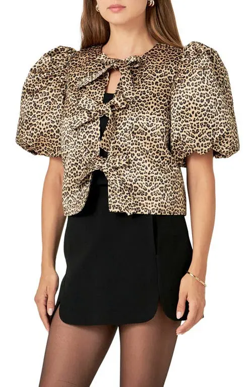 English Factory Leopard Print Tie Front Top