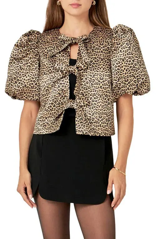 English Factory Leopard Print Tie Front Top - Brown