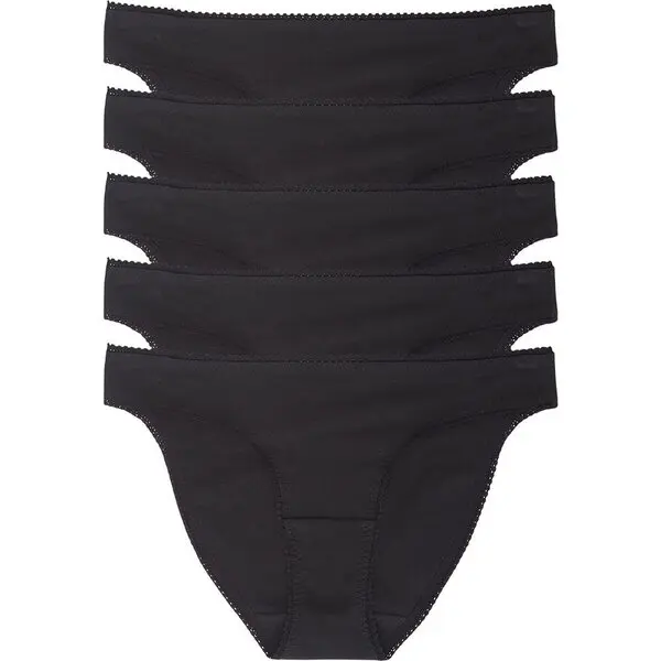 ON GOSSAMER 5-pack Cabana Stretch Cotton Hip-bikinis - Black