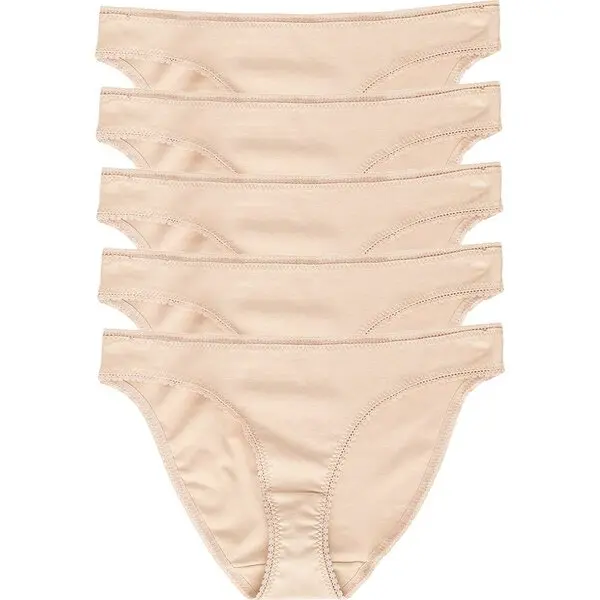 ON GOSSAMER 5-pack Cabana Stretch Cotton Hip-bikinis - Champagne