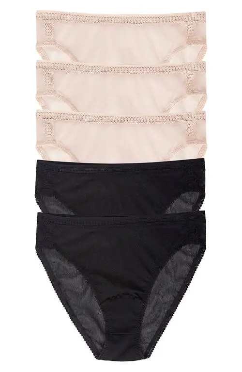 ON GOSSAMER 5-pack Mesh High Cut Briefs - Black/ Champagne