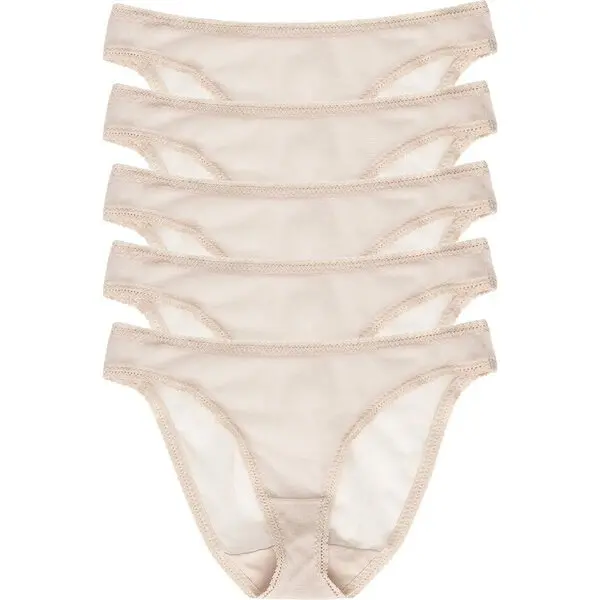 ON GOSSAMER 5-pack Mesh Hip Bikinis - Champagne