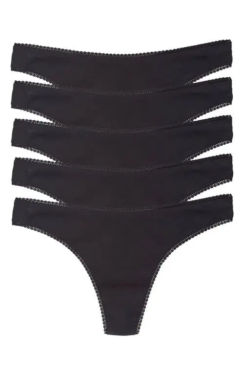 ON GOSSAMER 5-pack Cabana Stretch Cotton Hip-g Thongs - Black