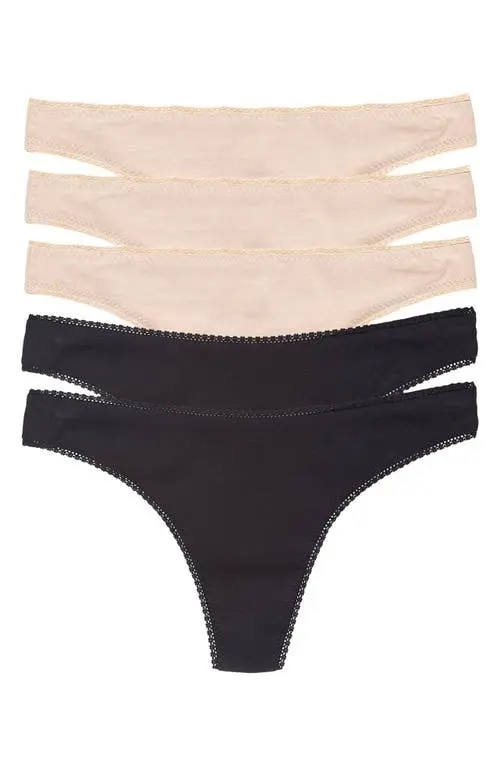 ON GOSSAMER 5-pack Cabana Stretch Cotton Hip-g Thongs - Blk/ Champ
