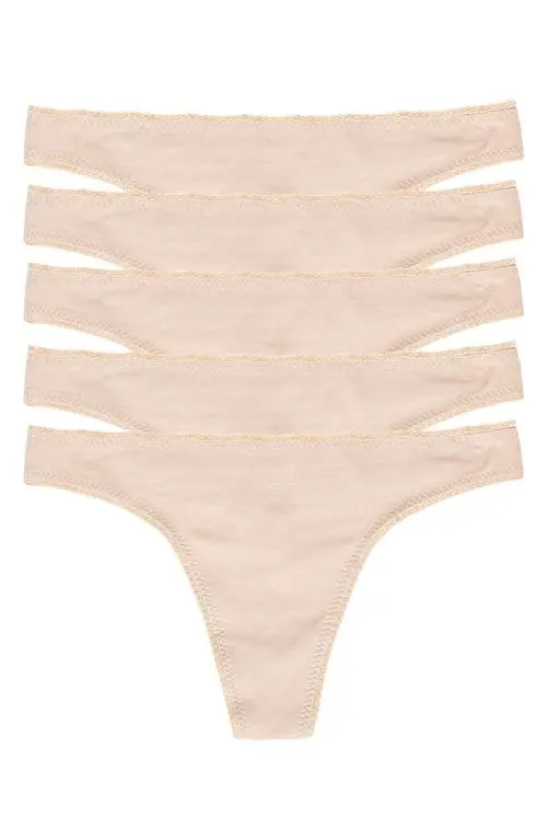 ON GOSSAMER 5-pack Cabana Stretch Cotton Hip-g Thongs - Champagne