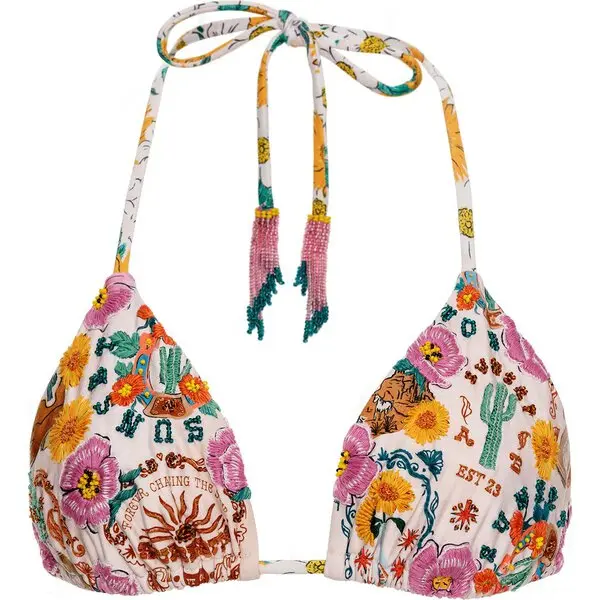 Agua Bendita Lolita Nopal Embroidered Bikini Top - Ivory
