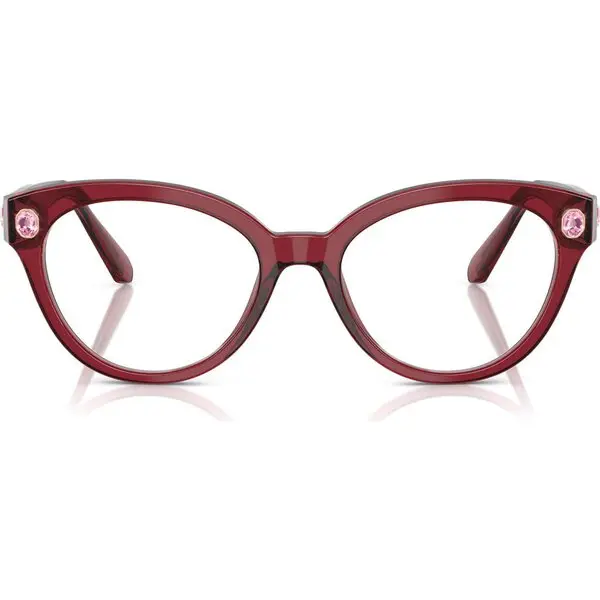 SWAROVSKI 54mm Round Frame Eyeglasses - Burgundy