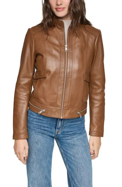 Andrew Marc Rowan Leather Racer Jacket - Cognac