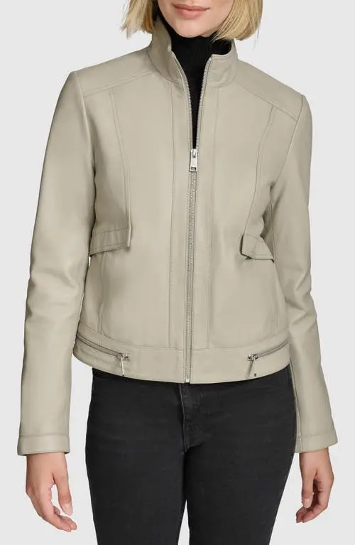 Andrew Marc Rowan Leather Racer Jacket - Stone