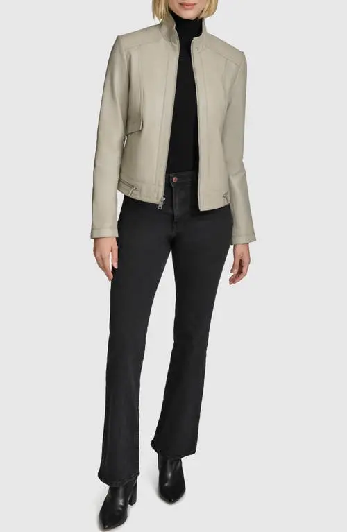 Andrew Marc Rowan Leather Racer Jacket - Stone