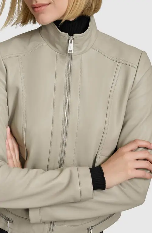 Andrew Marc Rowan Leather Racer Jacket - Stone