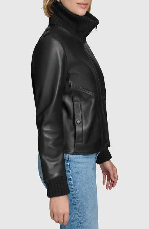 Andrew Marc Beatrix Lambskin Leather Bomber Jacket - Black