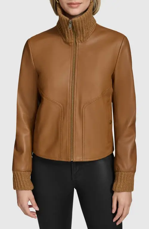 Andrew Marc Beatrix Lambskin Leather Bomber Jacket - Tan