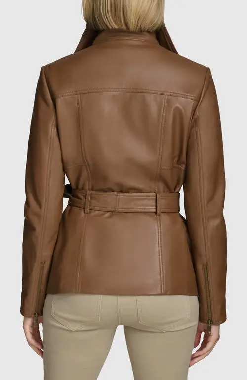 Andrew Marc Tatum Belted Leather Jacket - Cognac