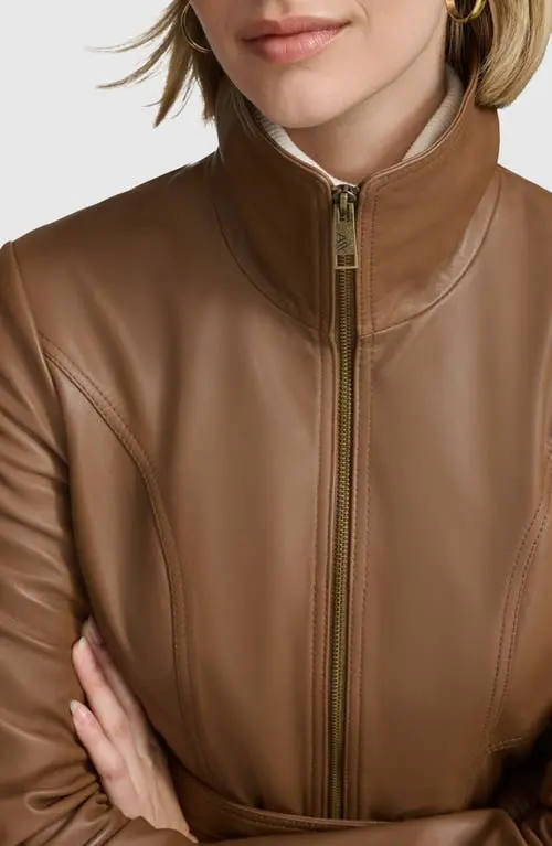 Andrew Marc Tatum Belted Leather Jacket - Cognac