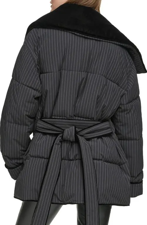Andrew Marc Krithia Pinstripe Belted Puffer Coat
