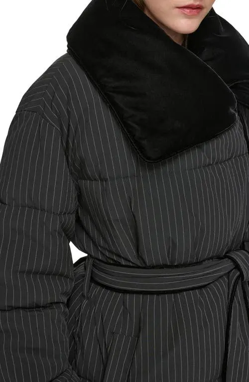 Andrew Marc Krithia Pinstripe Belted Puffer Coat