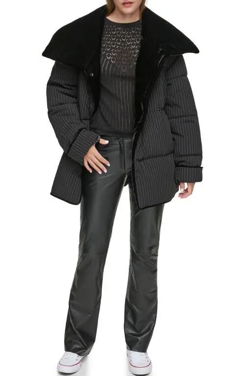 Andrew Marc Krithia Pinstripe Belted Puffer Coat