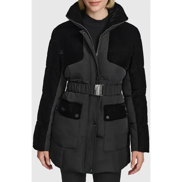 Andrew Marc Kempsey Belted Mixed Media Coat