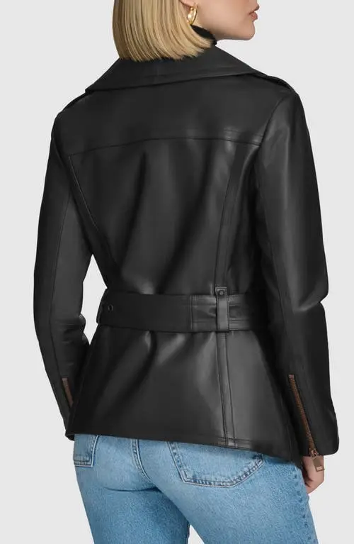Andrew Marc Delphine Belted Leather Moto Jacket