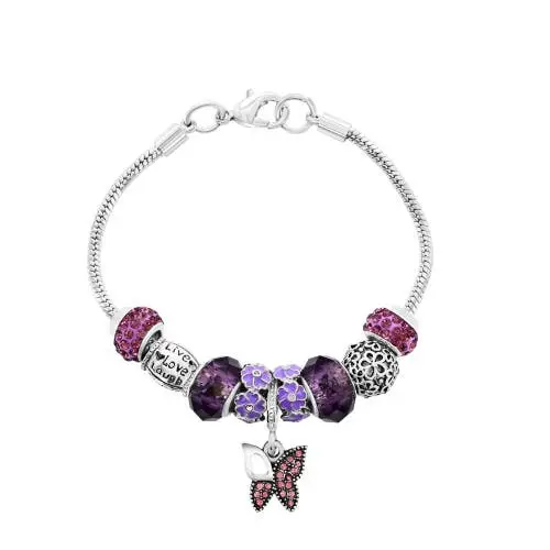 DONATELLO GIAN Name' Crystal Butterfly Charm Bracelet - Purple