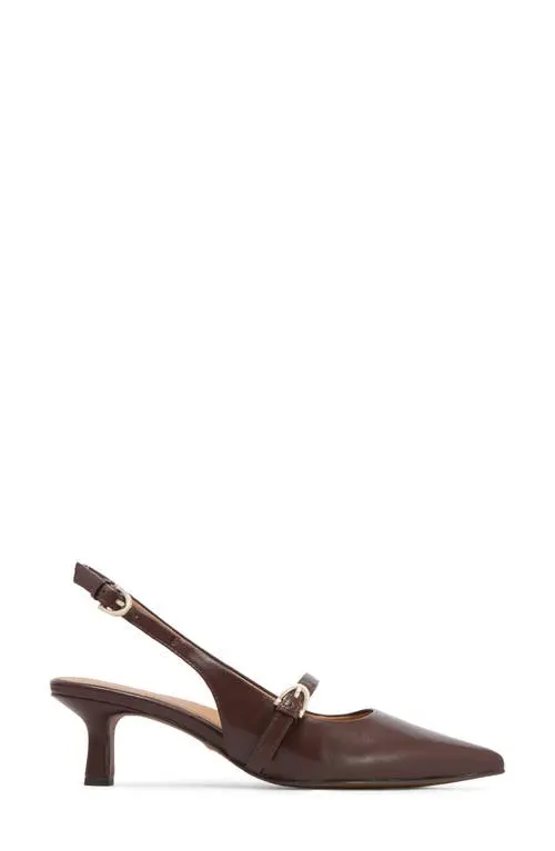FRANKIE4 Coco Leather Slingback Kitten Heel Pumps - Chestnut