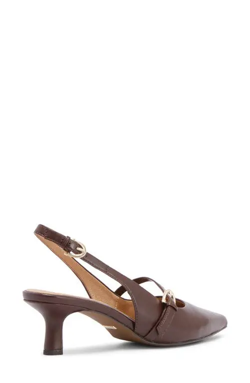 FRANKIE4 Coco Leather Slingback Kitten Heel Pumps - Chestnut