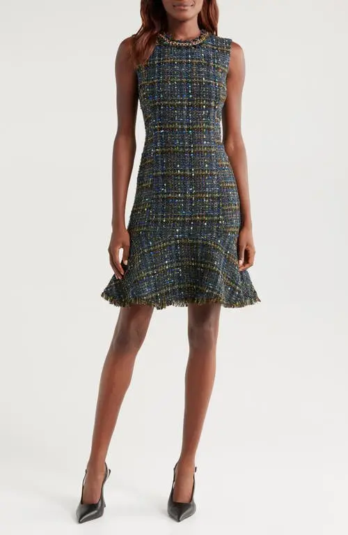 TAHARI ASL Chain Detail Tweed Dress - Black Mult