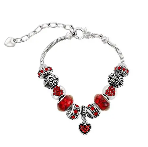 DONATELLO GIAN Name' Crystal Heart Charm Bracelet - Red