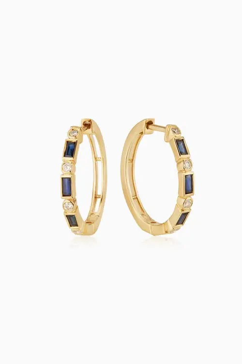ORADINA 14k Gold Diamond And Gemstone Hoop Earrings - Gold - Blue Sapphire
