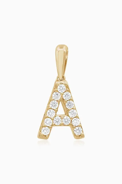 ORADINA 14k Gold Diamond Initial Pendant - Yellow Gold - A