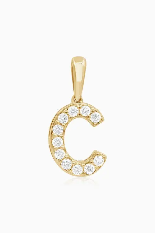 ORADINA 14k Gold Diamond Initial Pendant - Yellow Gold - C