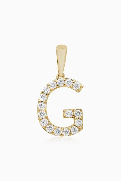 ORADINA 14k Gold Diamond Initial Pendant - Yellow Gold - G