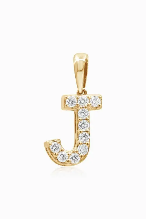 ORADINA 14k Gold Diamond Initial Pendant - Yellow Gold - J