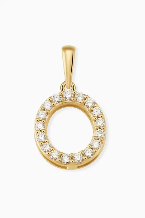 ORADINA 14k Gold Diamond Initial Pendant - Yellow Gold - O