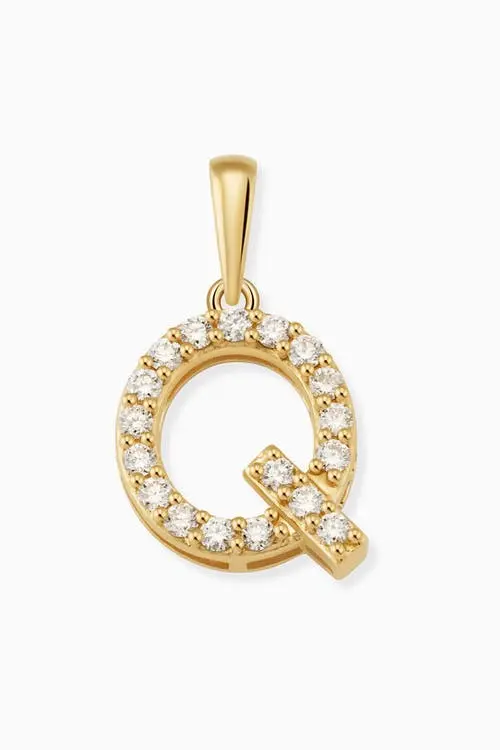 ORADINA 14k Gold Diamond Initial Pendant - Yellow Gold - Q