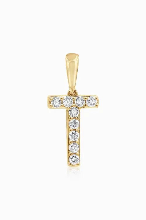 ORADINA 14k Gold Diamond Initial Pendant - Yellow Gold - T