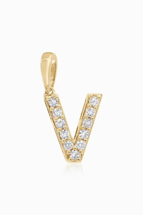 ORADINA 14k Gold Diamond Initial Pendant - Yellow Gold - V
