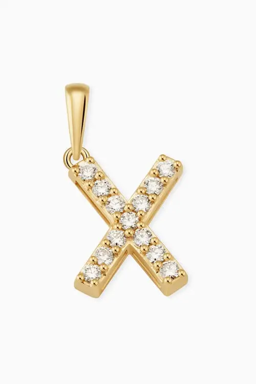ORADINA 14k Gold Diamond Initial Pendant - Yellow Gold - X