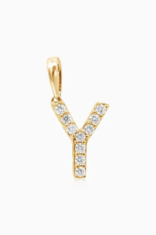 ORADINA 14k Gold Diamond Initial Pendant - Yellow Gold - Y