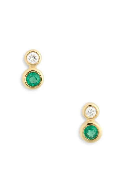 Bony Levy Diamond And Emerald Stud Earrings - 18ky