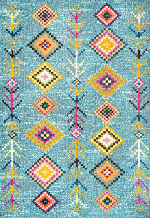 JONATHAN Y Love Geometric Area Rug - Light Blue/multi