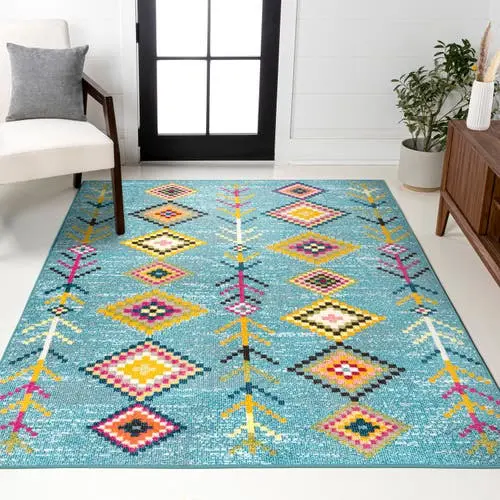 JONATHAN Y Love Geometric Area Rug - Light Blue/multi