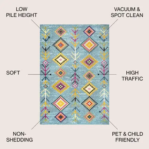 JONATHAN Y Love Geometric Area Rug - Light Blue/multi