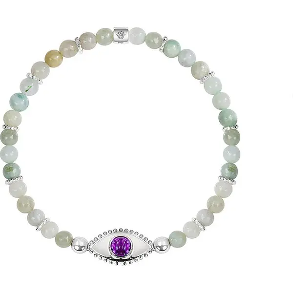 KARMA AND LUCK Jade Amethyst Evil Eye Charm Bracelet - Green/purple/silver