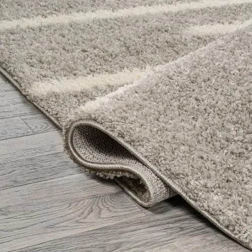 JONATHAN Y Alaro Berber Stripe Shag Area Rug - Gray/ivory