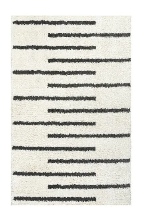JONATHAN Y Alaro Berber Stripe Shag Area Rug - White/gray
